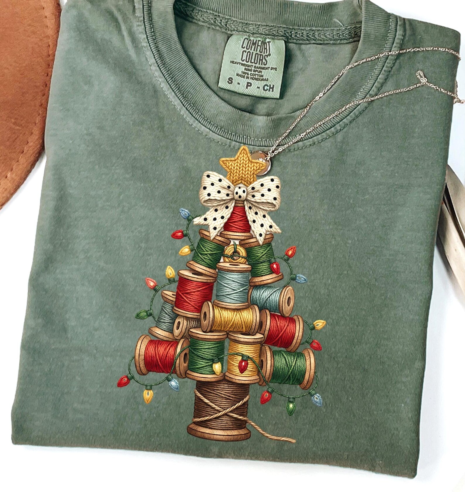 Sewing Christmas Tree PNG, Vintage Thread Spool Faux Embroidery ...