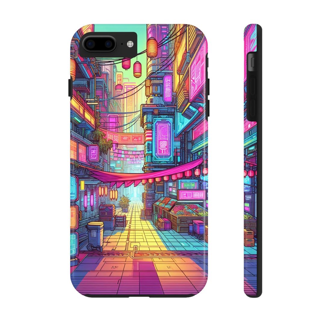 A Futuristic Cyberpunk Street Market Tough Phone Cases iPhone 15 14 13 ...