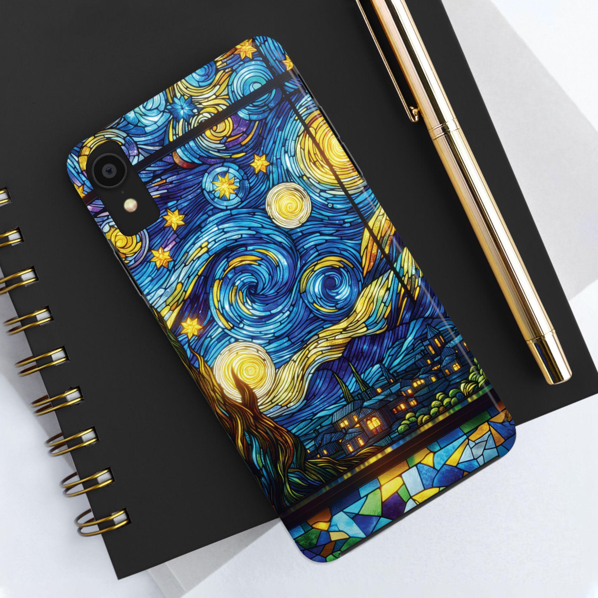 Stained Glass Starry Night Van Gogh Phone Case, iPhone 15 14 13 12 11 7 ...