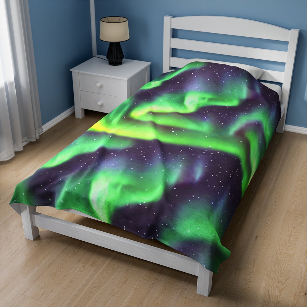 Velveteen Blanket, Northern Lights Cozy Throw, Aurora Sky Stars, Nature ...