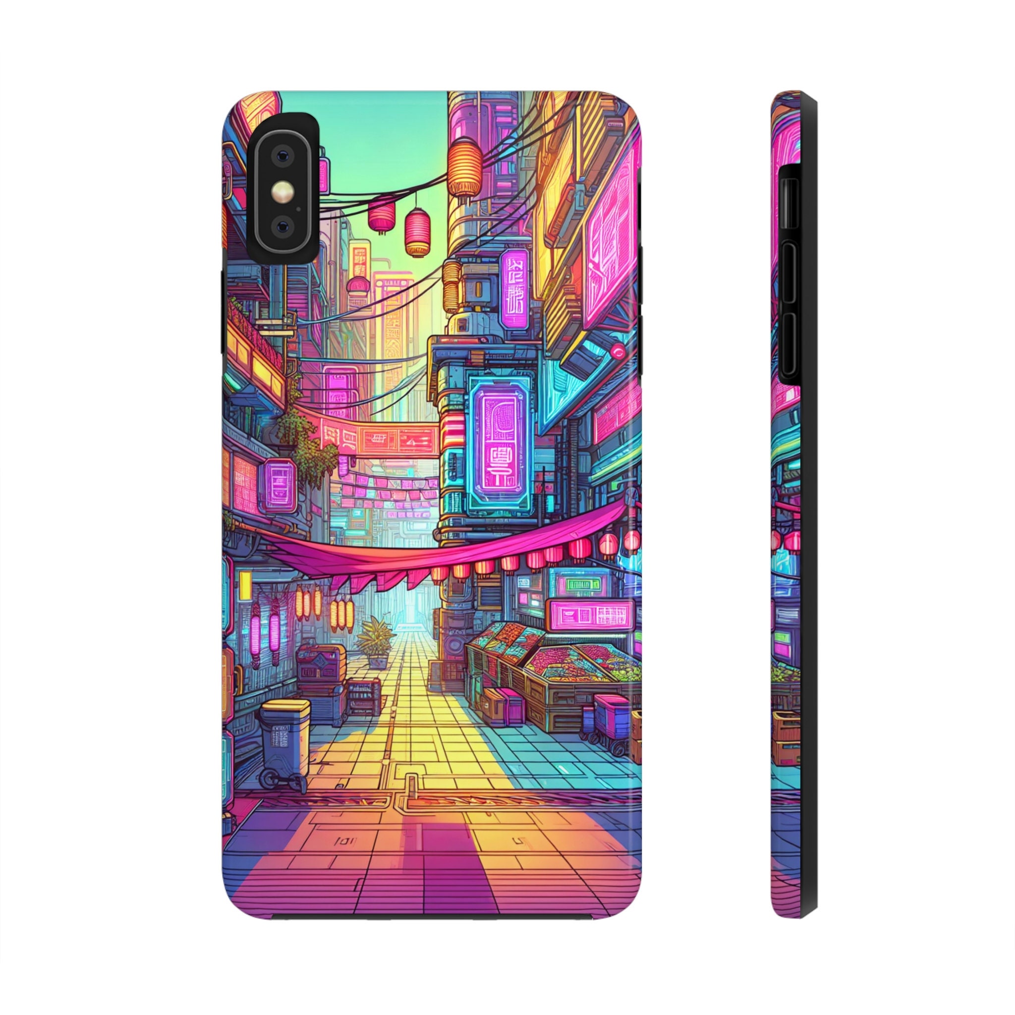 A Futuristic Cyberpunk Street Market Tough Phone Cases, Futuristic ...