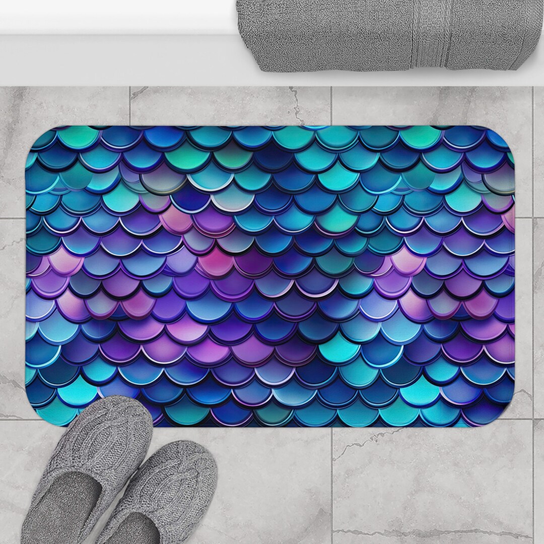 Mermaid Scales Bath Mat Bathroom Decor Mermaid Decor Aqua - Etsy