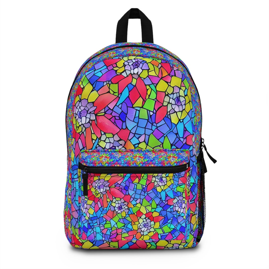 Back to School Groovy Backpack, Mosaic, Stained Glass, Retro Flower Bag ...