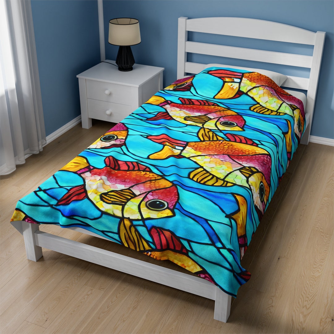 Stained Glass Ocean Fish Blanket: Coastal Cabin Throw - Etsy