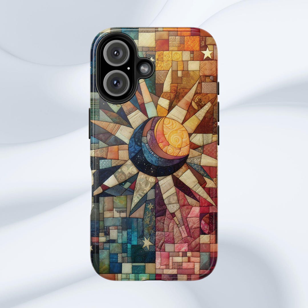 Quilted Mosaic Tough Phone Case, Patchwork Quilt Sun Moon Stars Design ...