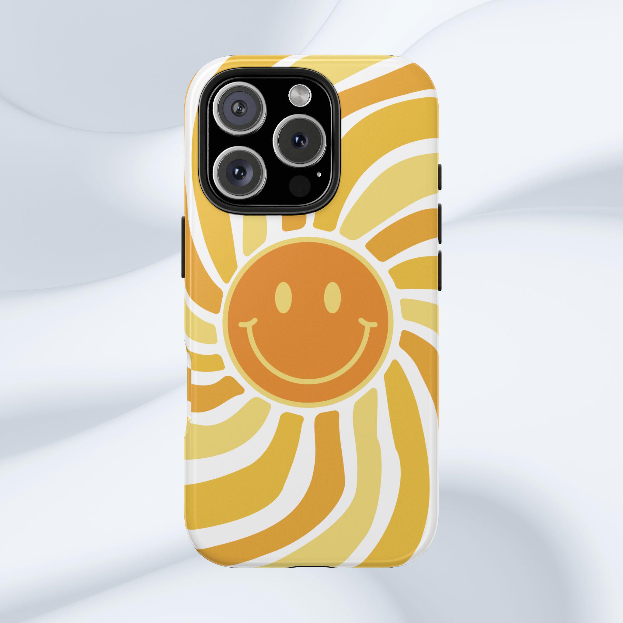Abstract Wavy Sunshine Smiley Tough Phone Case, iPhone 15, 14, 13, 12 ...