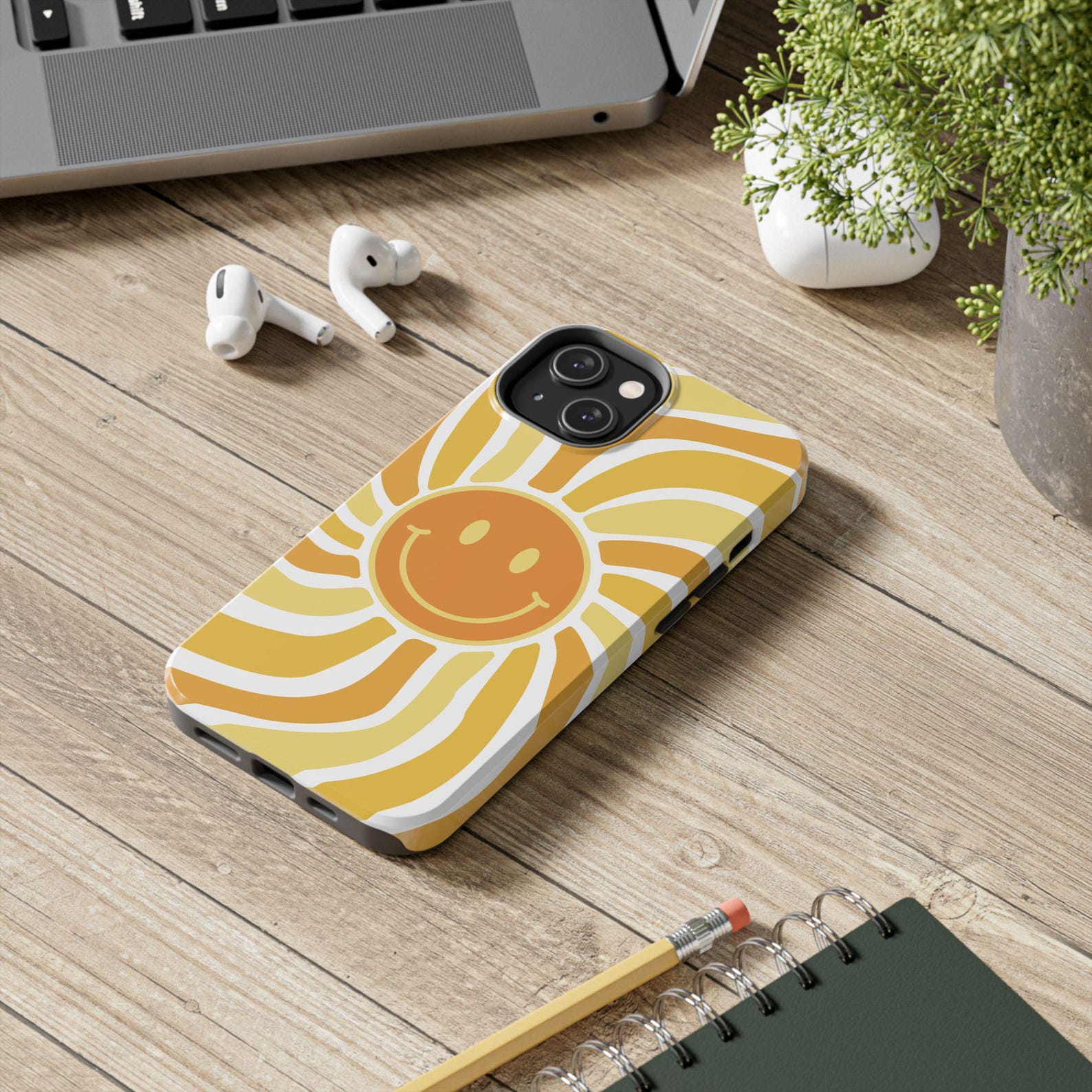 Abstract Wavy Sunshine Smiley Tough Phone Case, iPhone 15, 14, 13, 12 ...