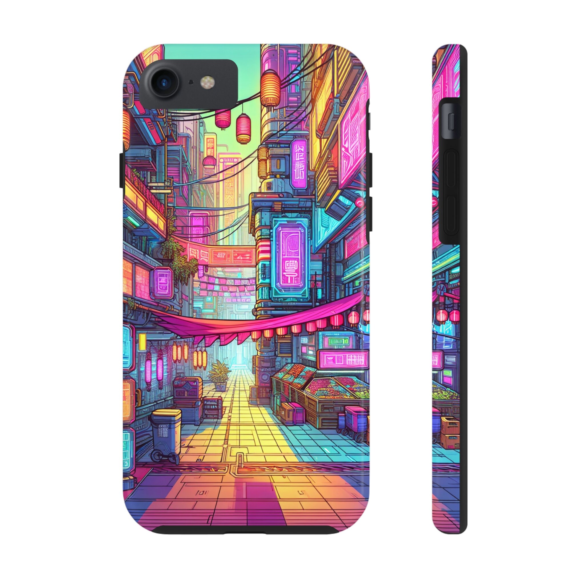 A Futuristic Cyberpunk Street Market Tough Phone Cases, Futuristic ...