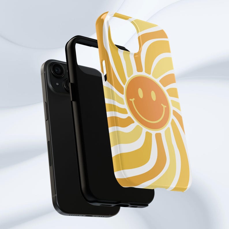 Abstract Wavy Sunshine Smiley Tough Phone Case, iPhone 15, 14, 13, 12 ...