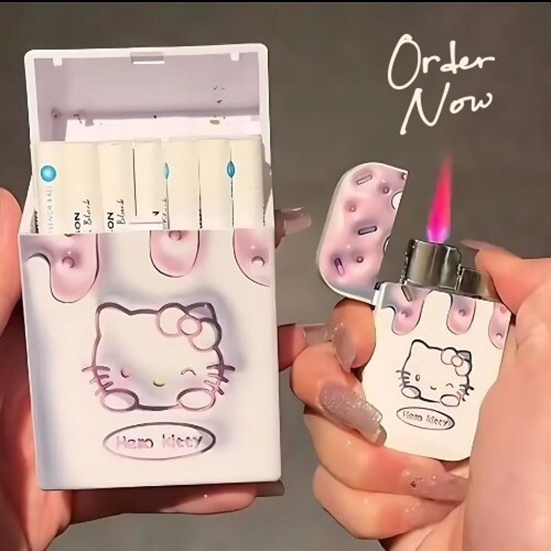 Cute Hello Kitty Lighter & Cigarette Case Set Kawaii Smoking ...