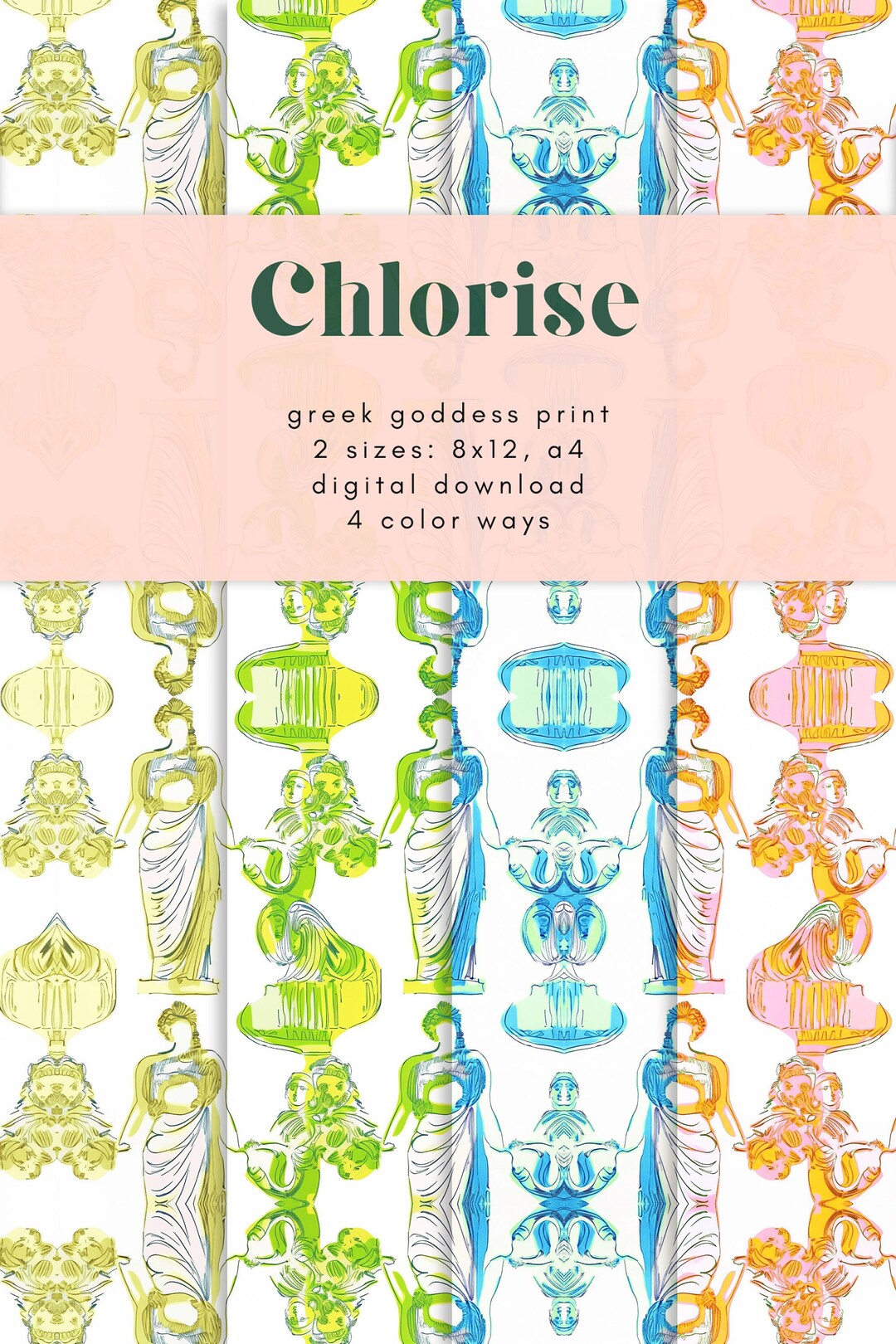 Greek Goddess Pattern | 4 Colors, 2 Sizes - 8x12, A4 | Digital Download ...