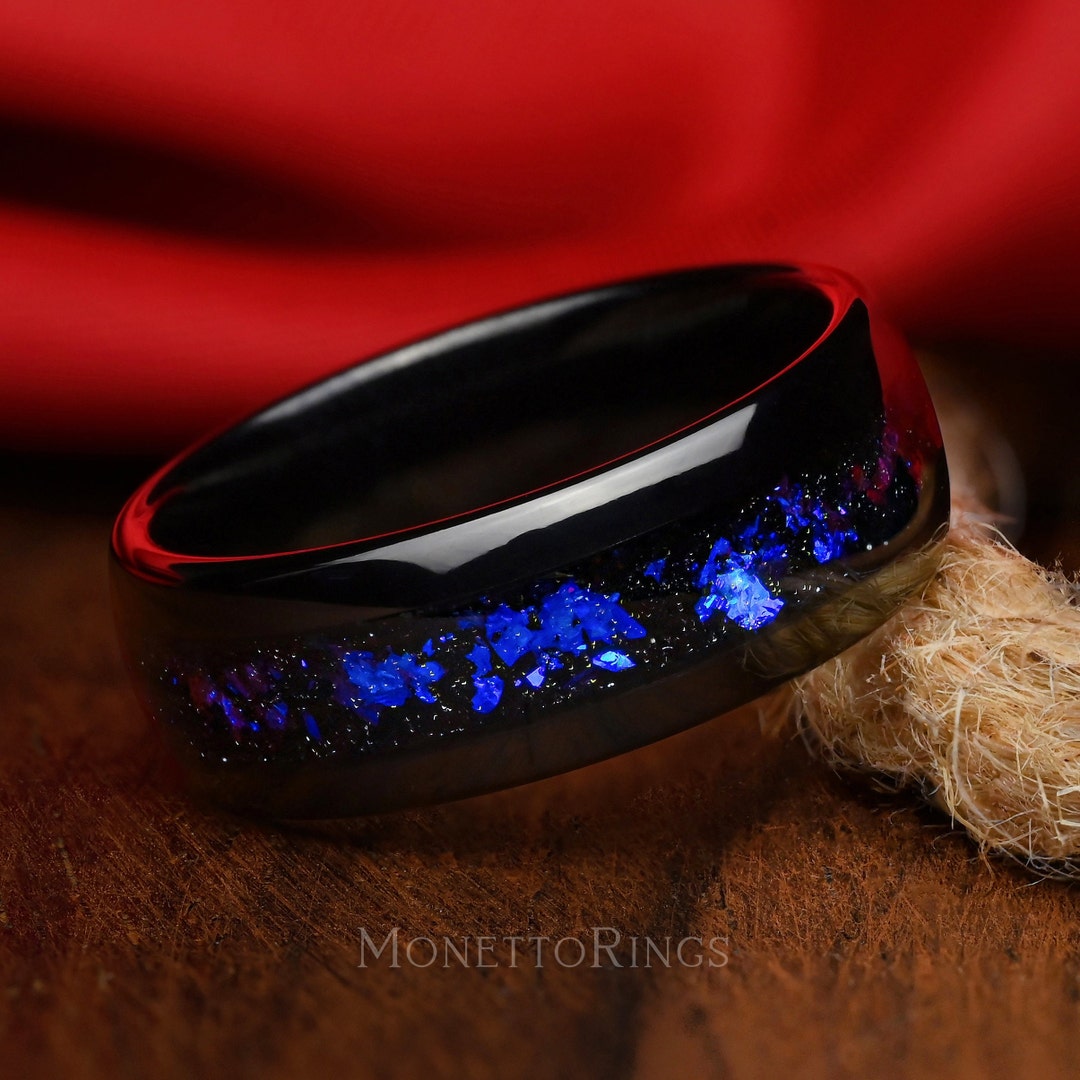 THE STARDUST Nebula Ring, Mens Wedding Ring, Black Tungsten Outer Space ...