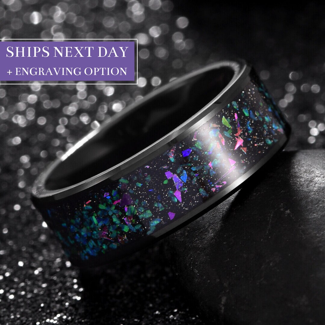 Orion Nebula Ring Tungsten Wedding Band Black Ring Mens - Etsy