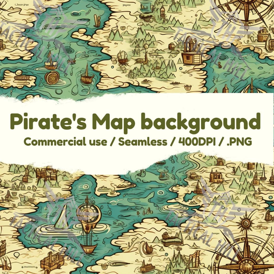 Commercial Use, Seamless Pirate's Map High-resolution 400dpi .PNG ...