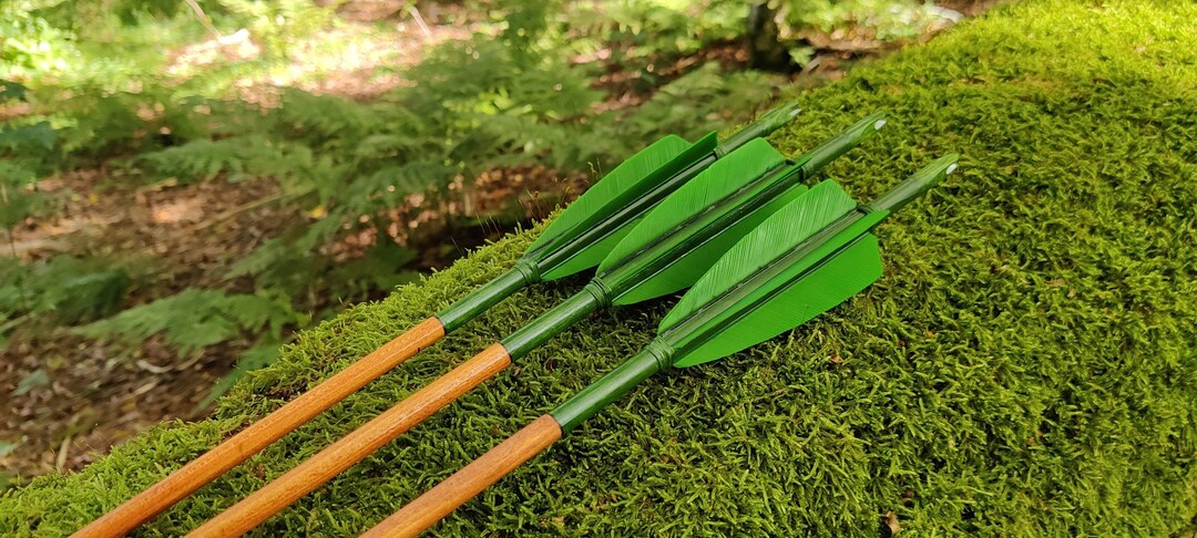 Handmade Traditional Wood Arrows emerald set of 6 - Etsy