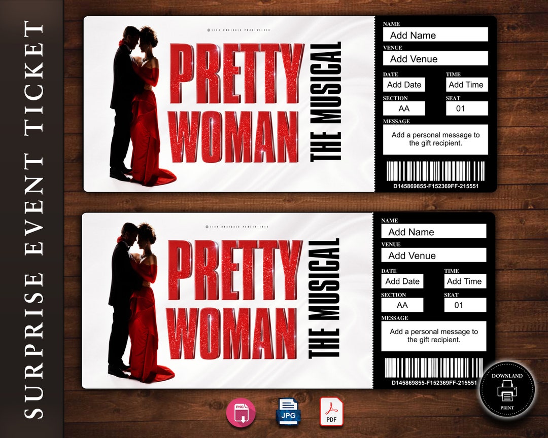 Pretty Woman Broadway Surprise Ticket, Pretty Woman Musical Collectible Theater Ticket, Editable ...