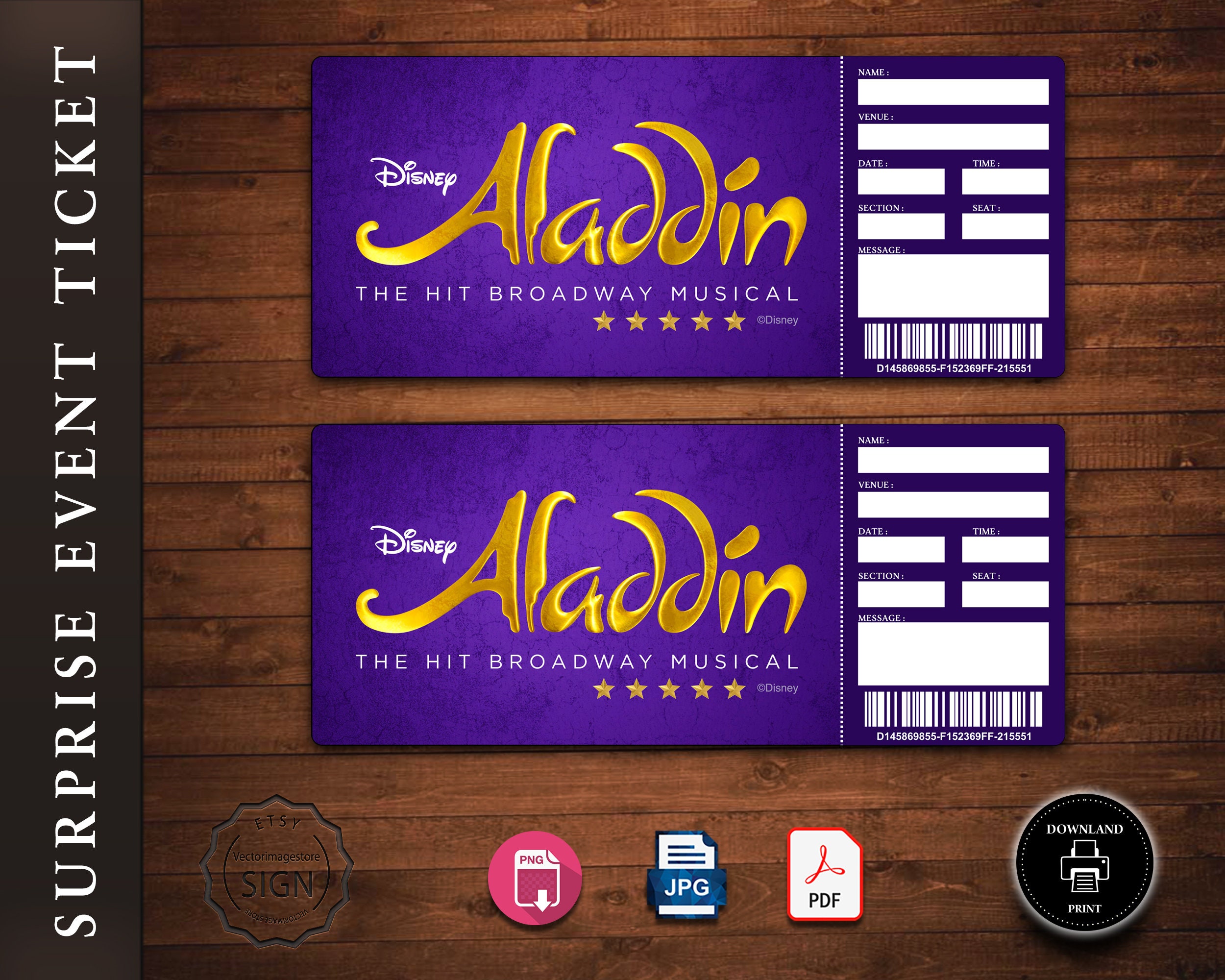 Aladdin Broadway Surprise Ticket Aladdin the Musical - Etsy UK