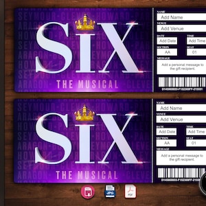 Six Broadway Surprise Ticket, Printable Six Musical Collectible Theater ...