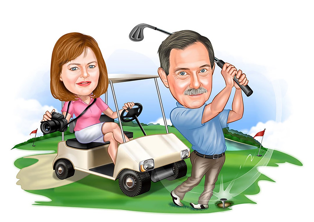 Golfer Couple Cartoon , Custom Caricature, Digital Caricature ...