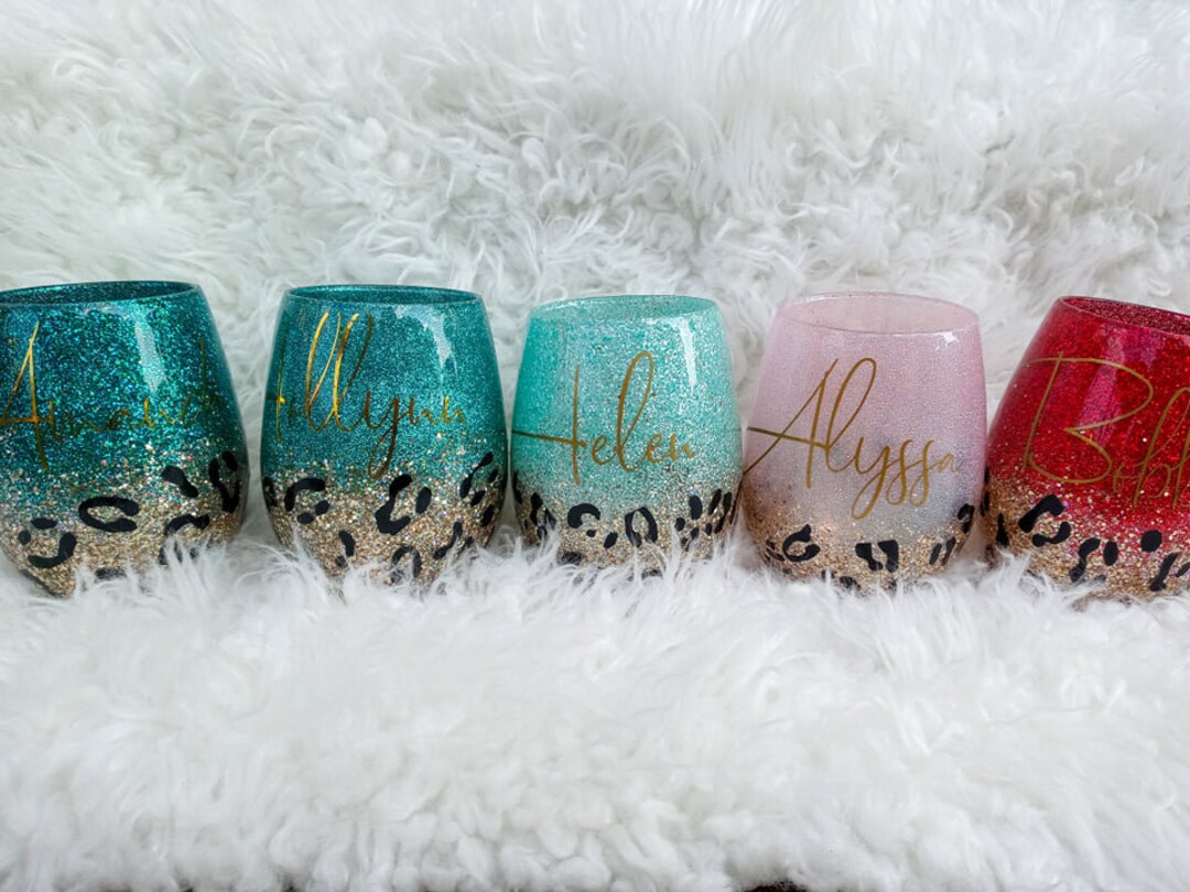 Personalized Ombre Glitter Wine Glass Glitter Wine Glass Personalized T Leopard Print And