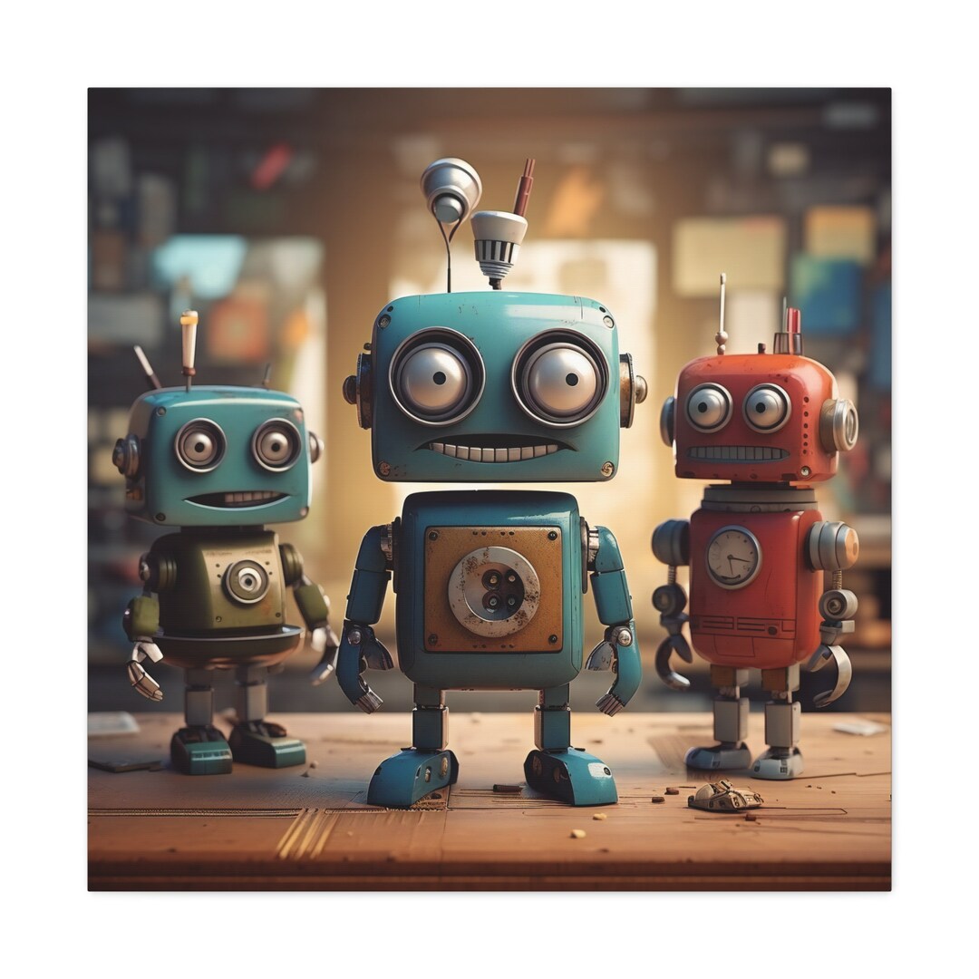 Retro Robo Rendezvous: an Eclectic Techpunk Canvas Wall Art Print - Etsy