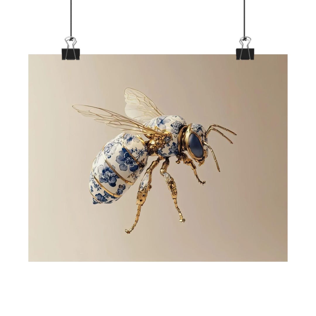 Porcelain Bee Poster Wall Art for Nature Lovers, Matte Horizontal ...