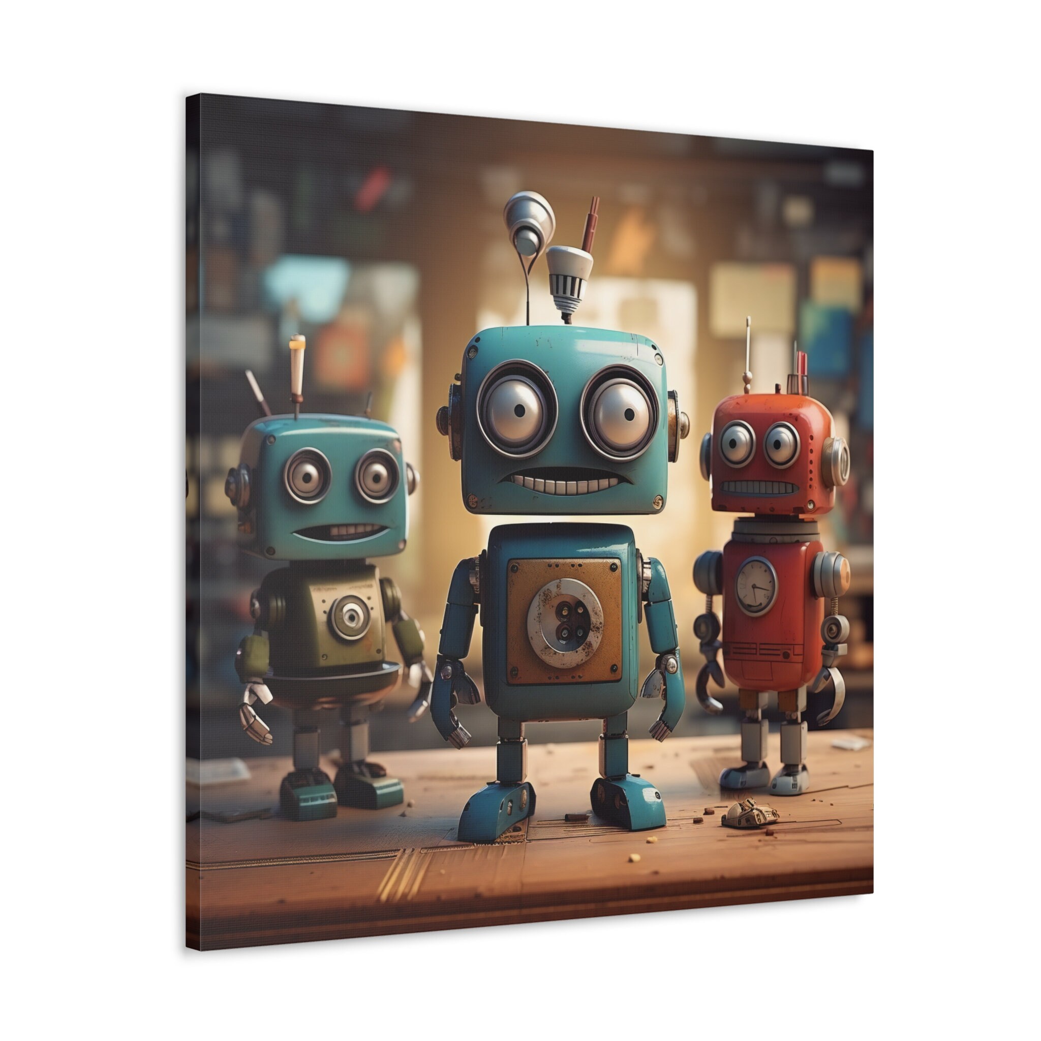 Retro Robo Rendezvous: an Eclectic Techpunk Canvas Wall Art Print - Etsy