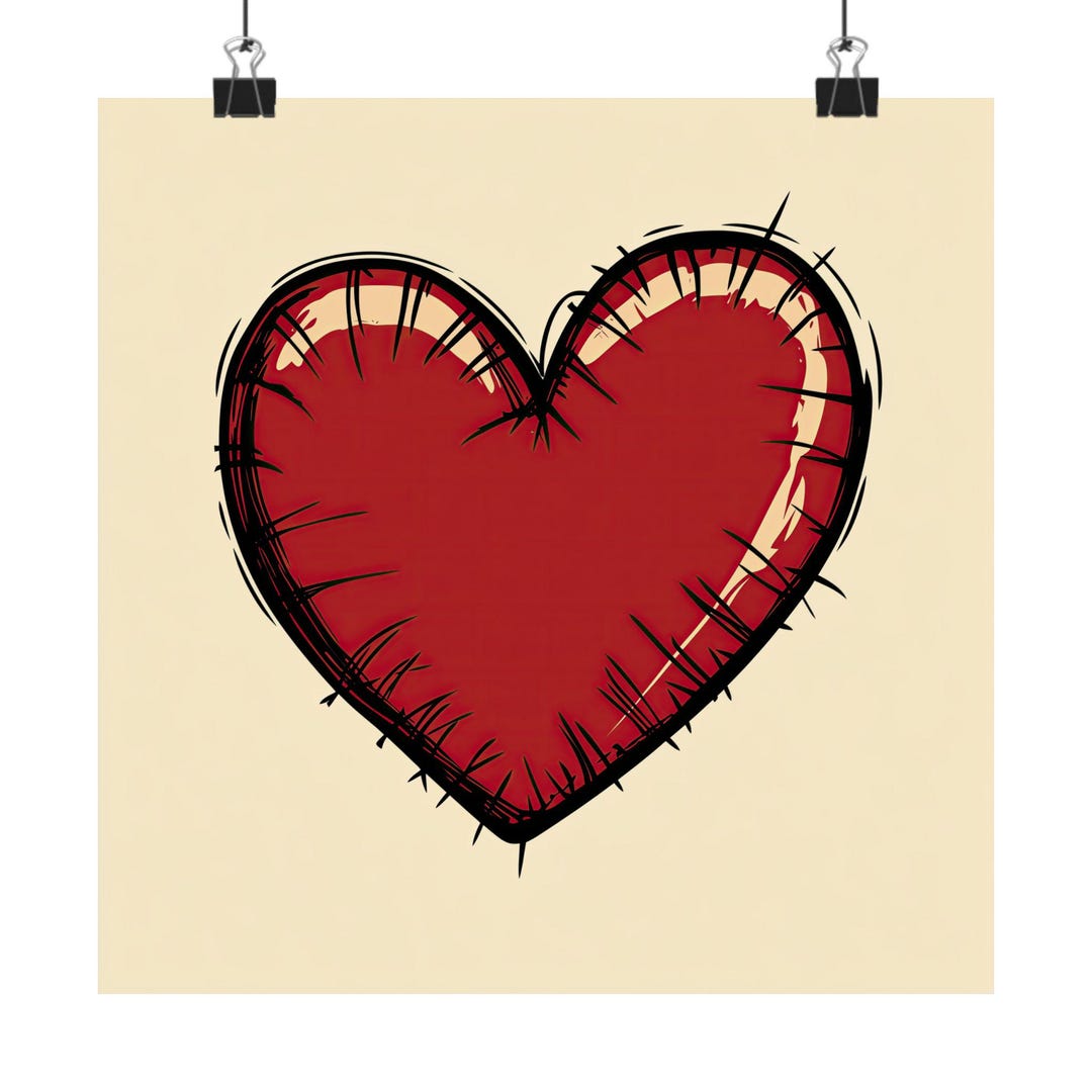 Heart Stitches Poster, Red Illustration, Matte Horizontal Posters, Wall ...