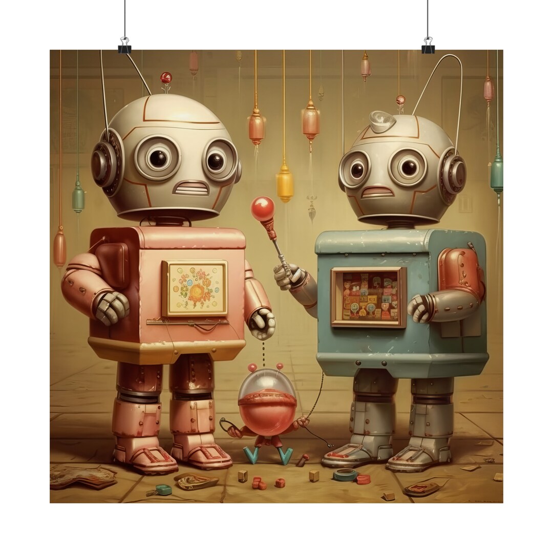Robotic Reverie: A Vintage Techno-fantasy Matte Horizontal Poster - Etsy