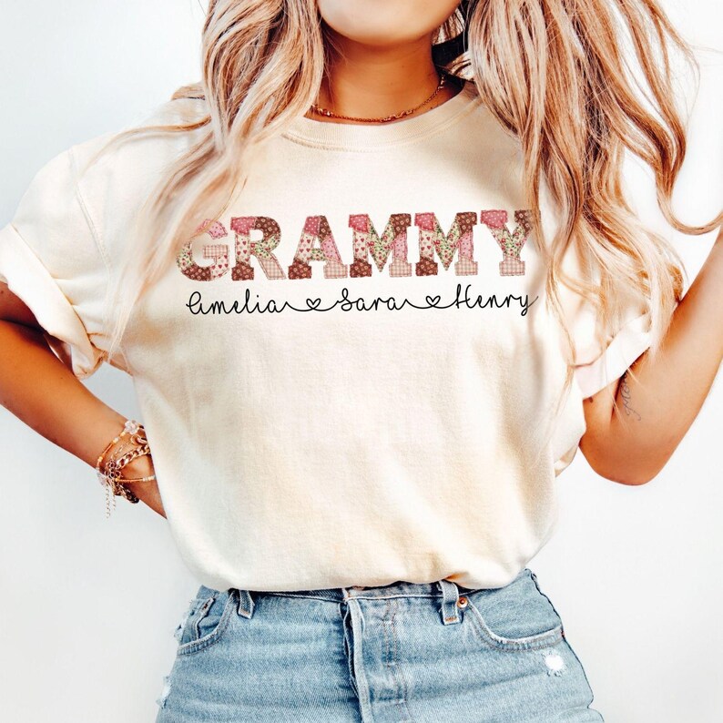 Personalized Grammy Shirt, Grandma Kids Names Graphic T-shirt, Comfort ...