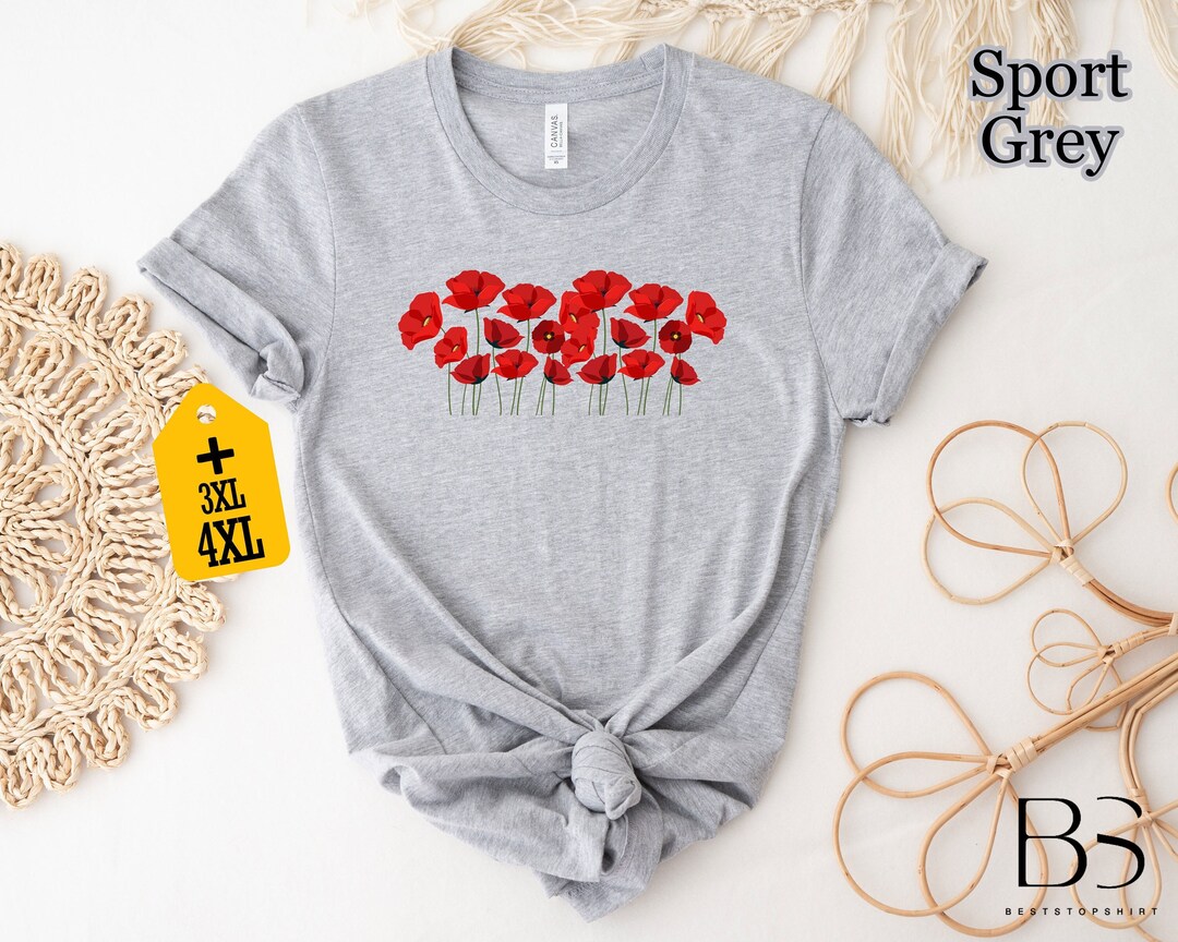 Red Poppy Shirt, Floral Women Shirt, Wildflower Shirt, Flower Lover ...