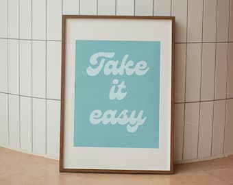 Retro Take It Easy Quote Print Navy Blue Aesthetic Vintage Style Poster ...