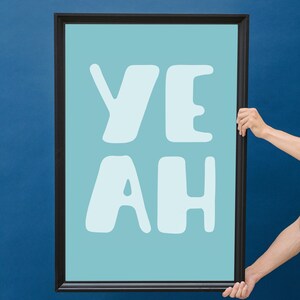 Yeah Minimalist Wall Art, Printable Digital Download, Blue Bold Text ...