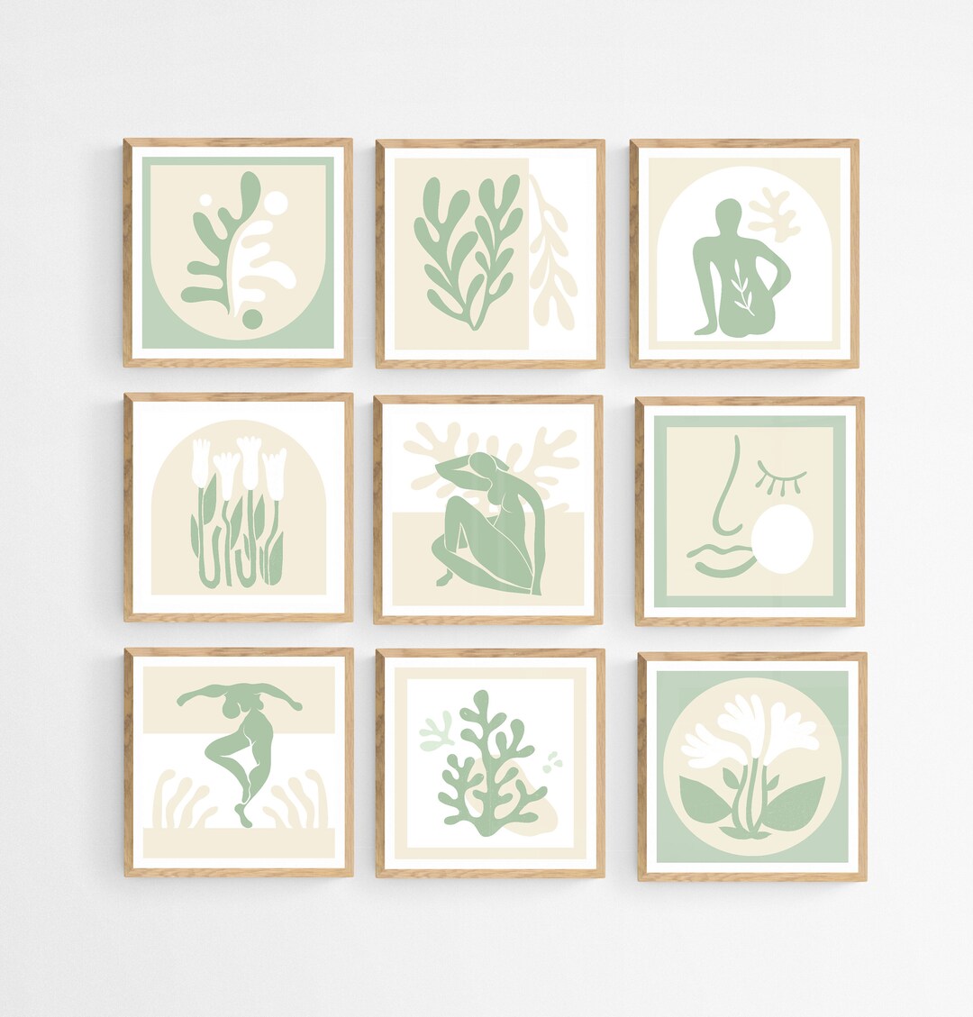 Sage Green Wall Art Matisse Style Set of 9 Squares Digital - Etsy
