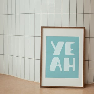 Yeah Minimalist Wall Art, Printable Digital Download, Blue Bold Text ...