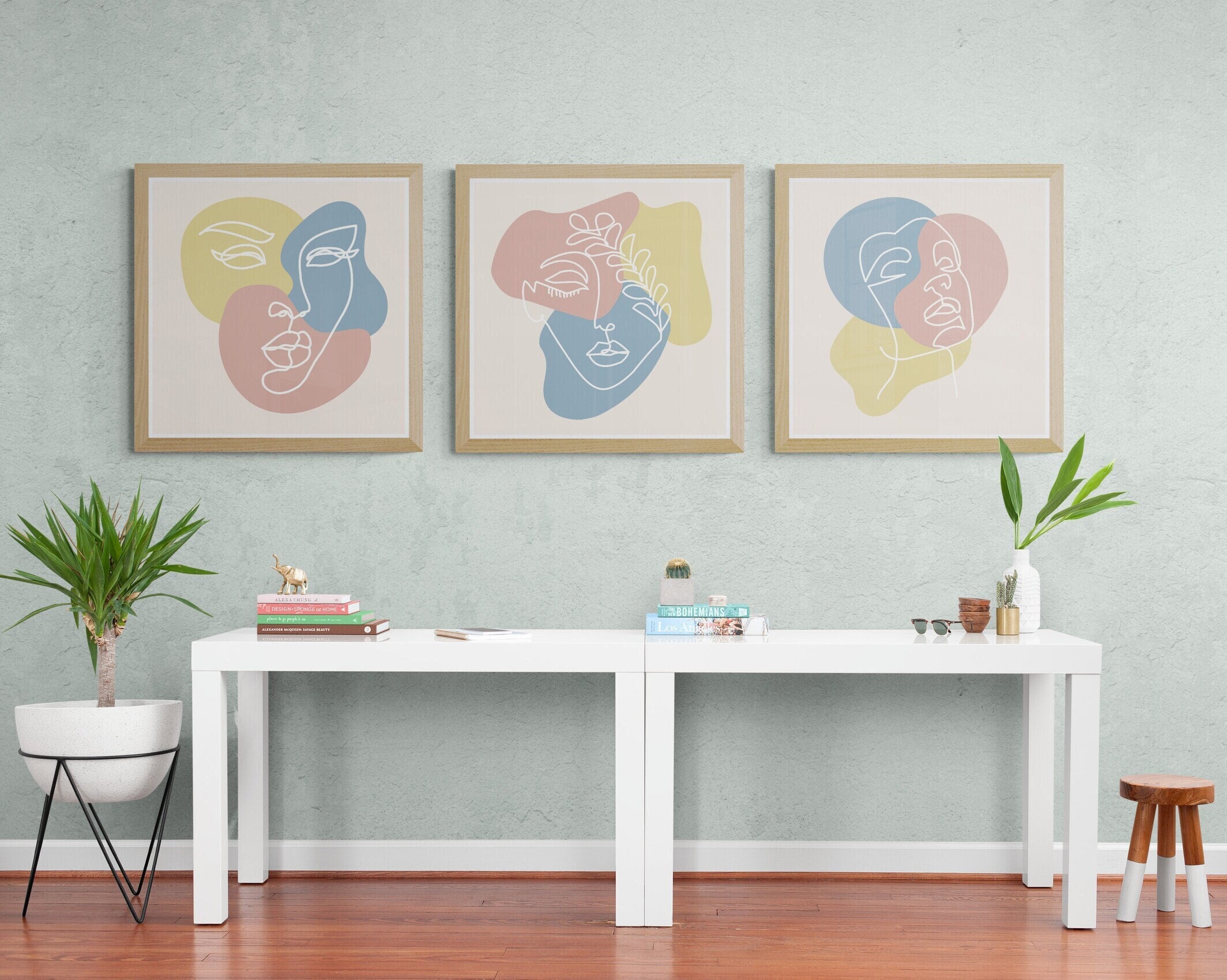 3 Piece Wall Art Boho, Printable Digital Download, 1 Line Drawing ...