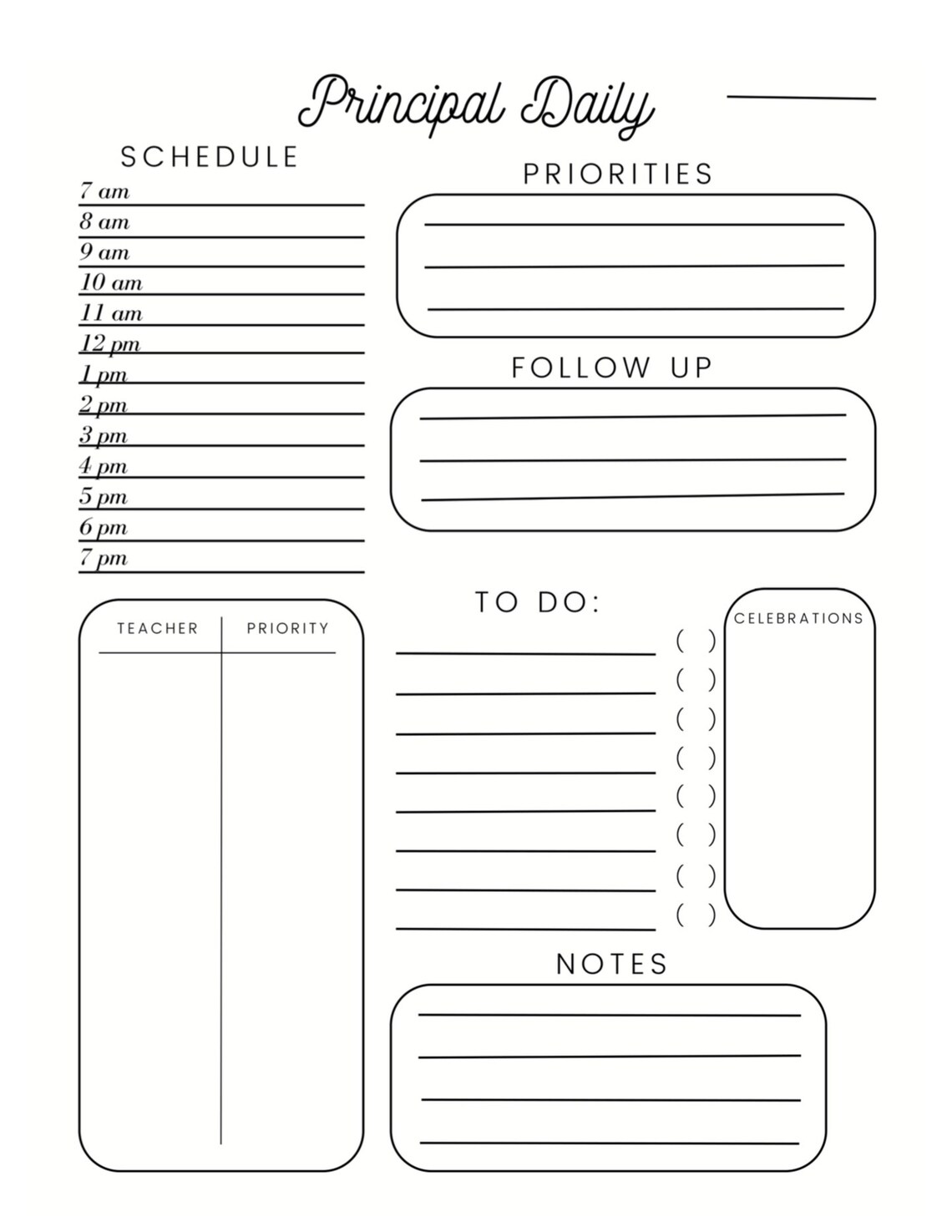 School Principal Daily Planning Sheet (printable) - Etsy