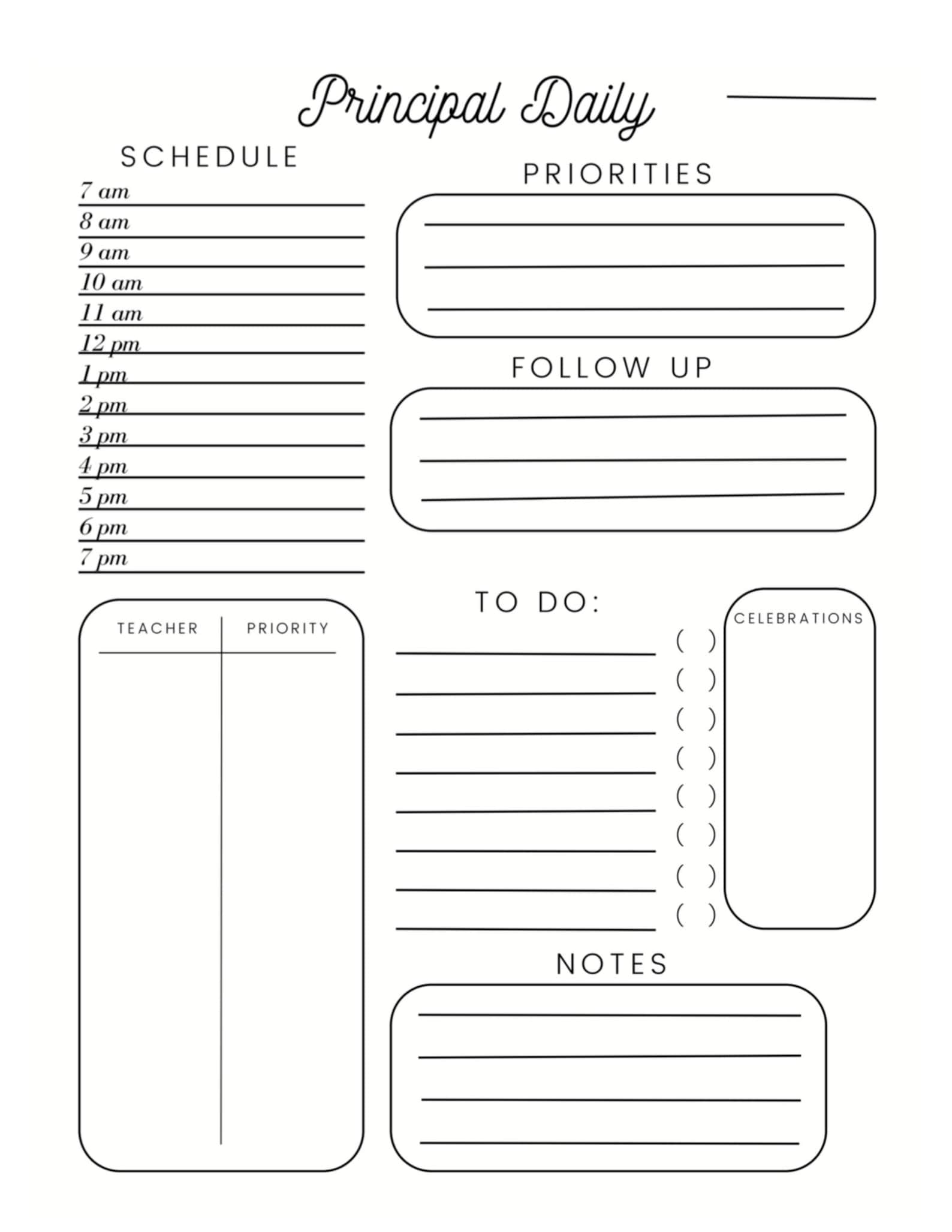 School Principal Daily Planning Sheet (printable) - Etsy