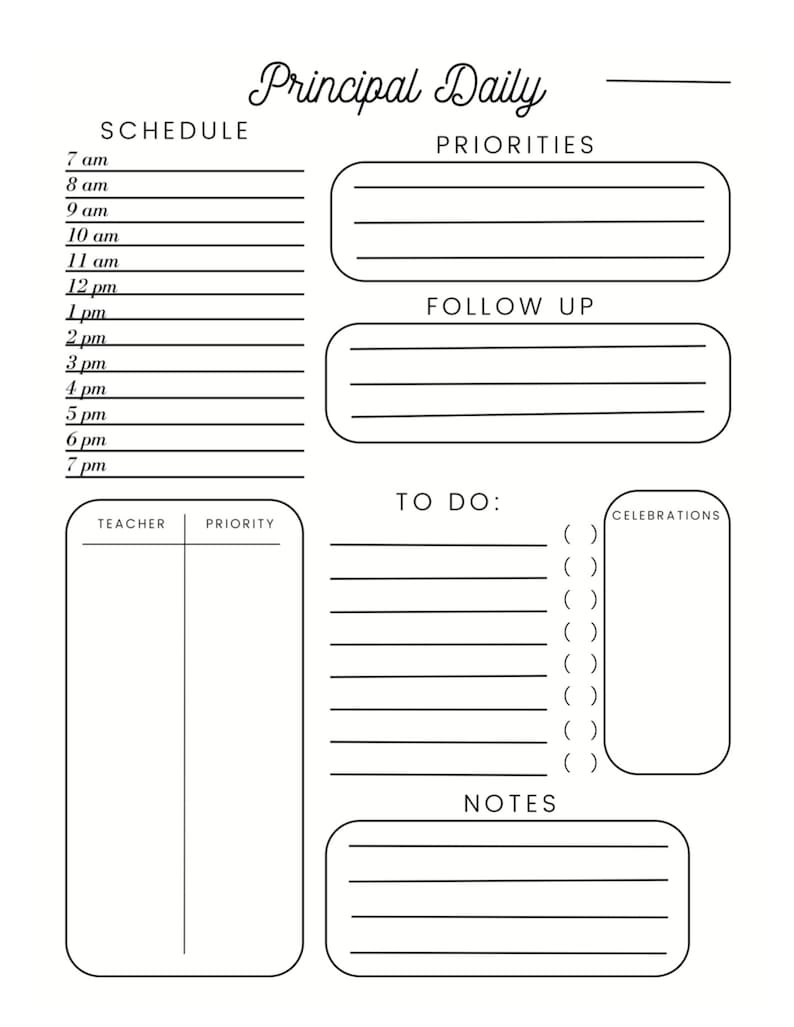 School Principal Daily Planning Sheet (printable) - Etsy