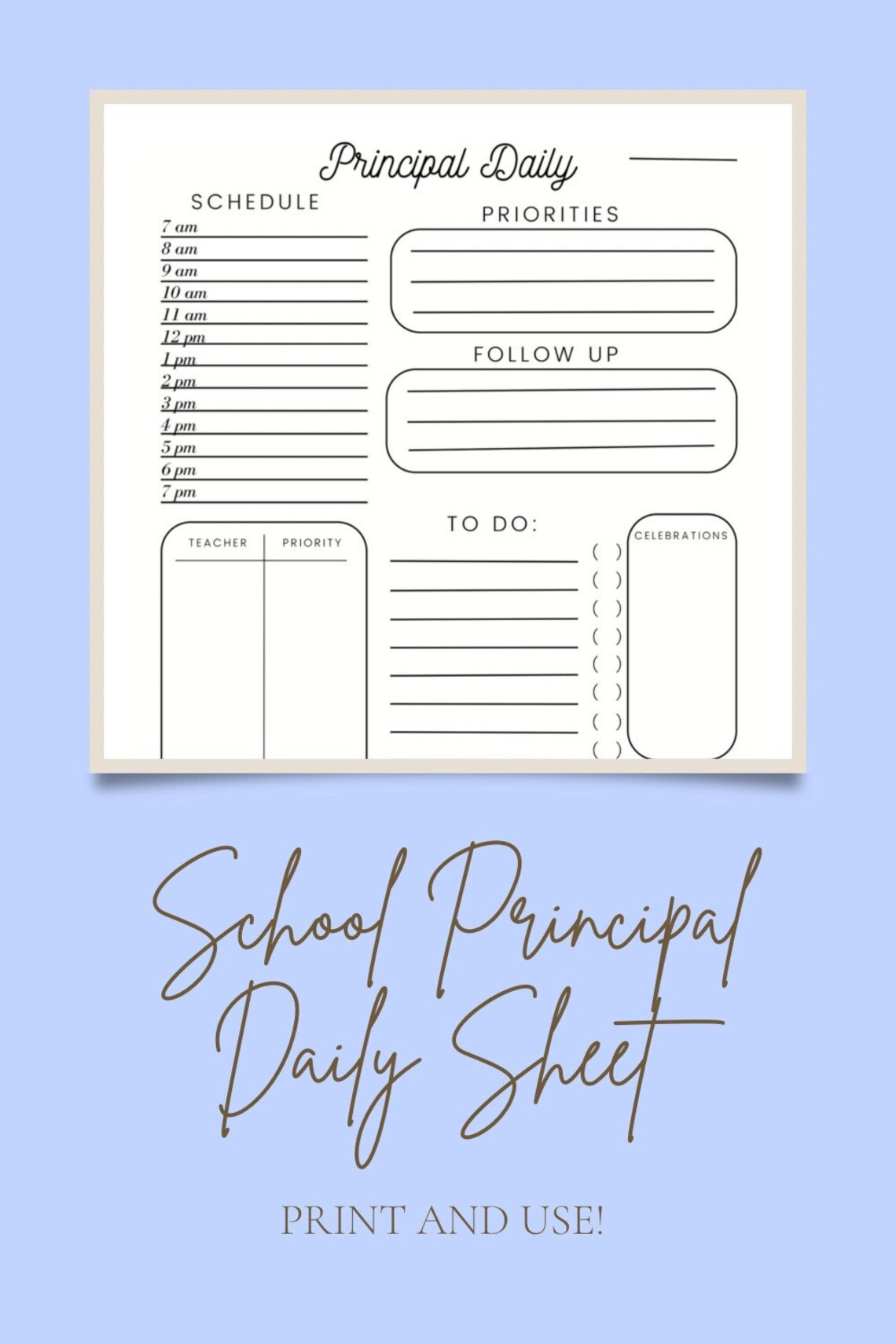 School Principal Daily Planning Sheet (printable) - Etsy