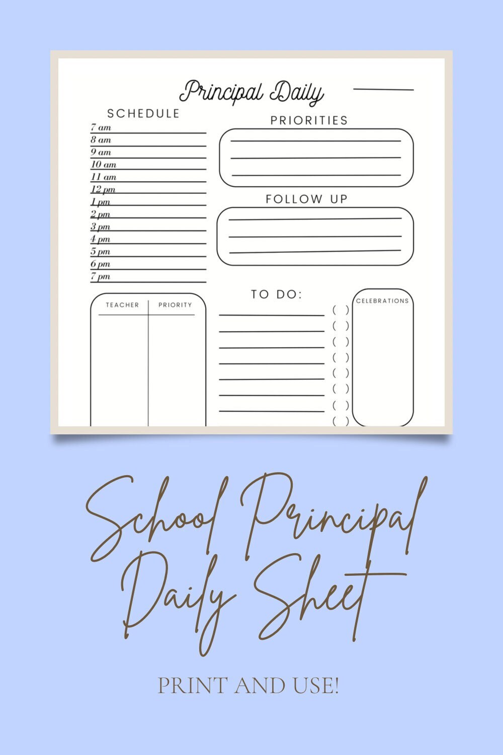 School Principal Daily Planning Sheet (printable) - Etsy