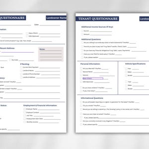 Tenant Questionnaire: 3-page Rental Application (print Ready PDF) - Etsy
