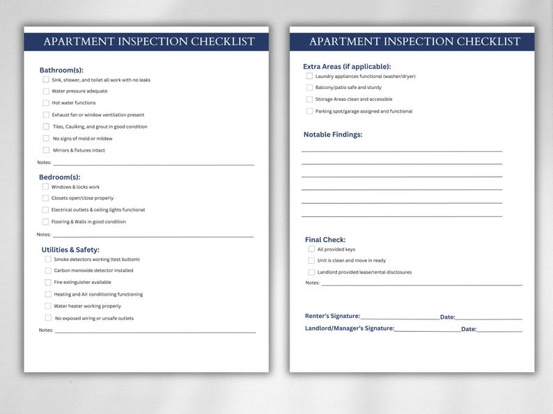 Apartment Inspection Checklist | Move-in / Move-out Form for Renters ...