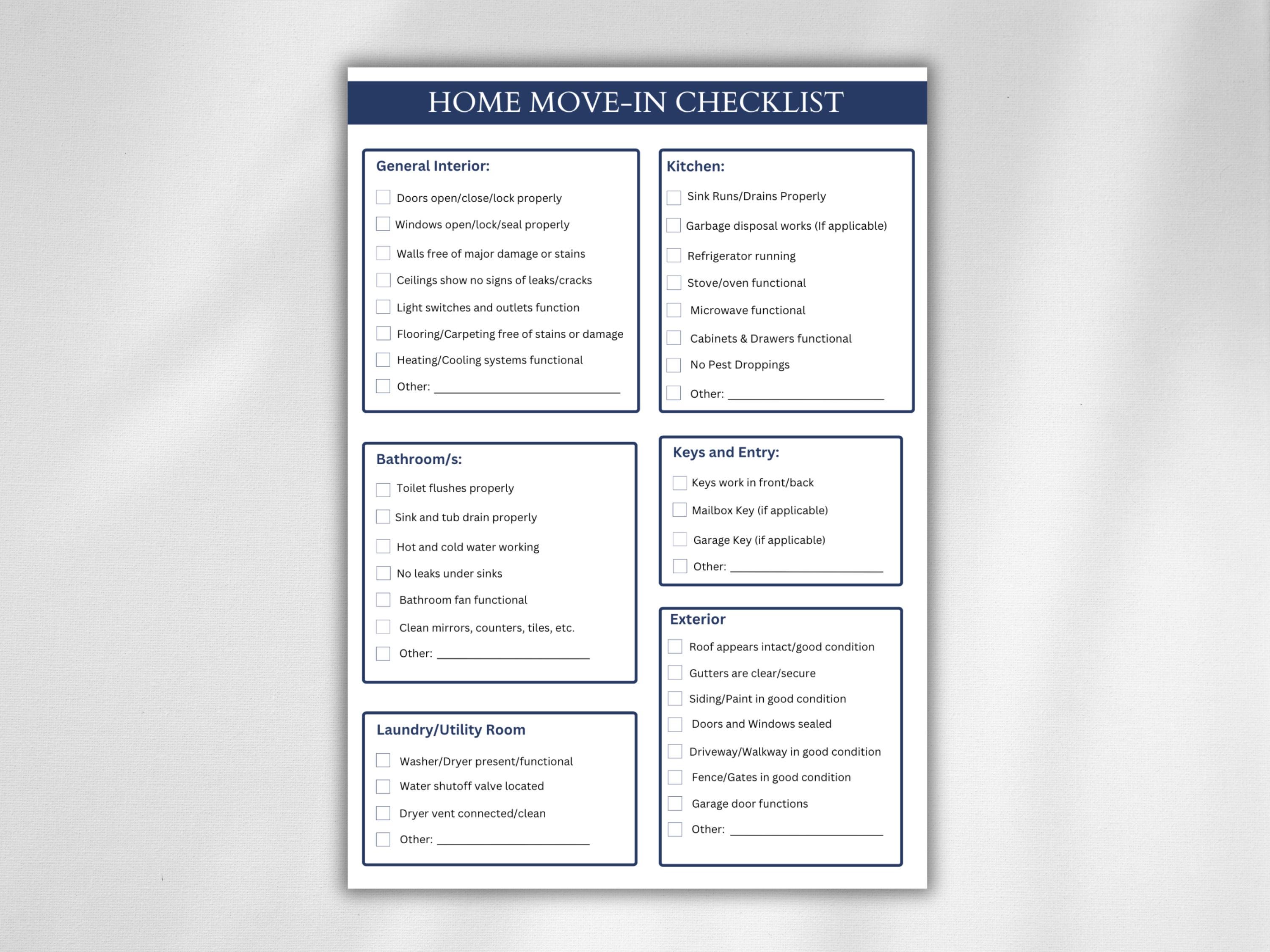 Home Inspection Checklist Printable: Move-in Walkthrough Form (PDF ...