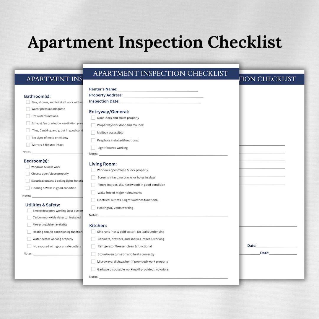 Apartment Inspection Checklist | Move-in / Move-out Form for Renters ...