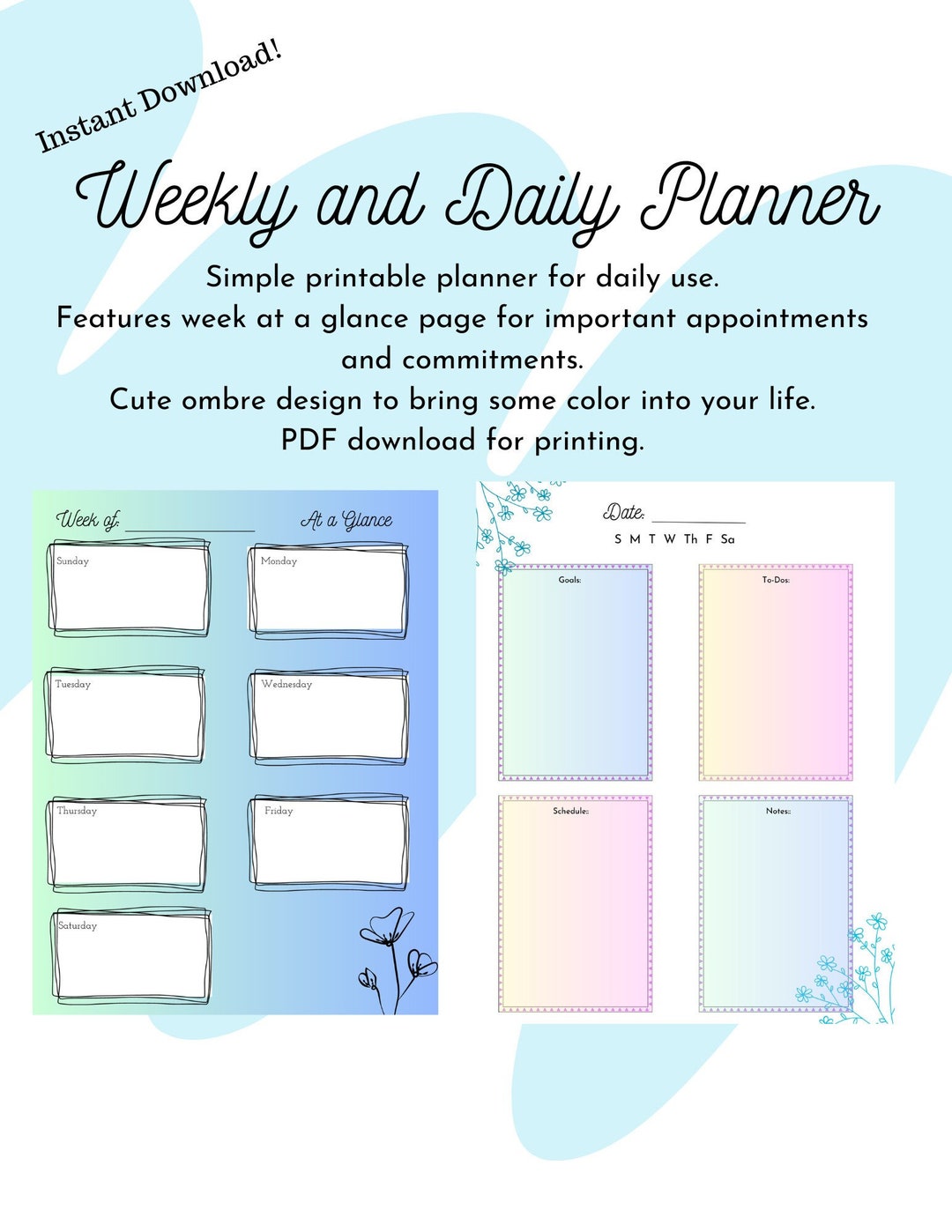 Weekly/daily Ombre Planner (simple Version) - Etsy