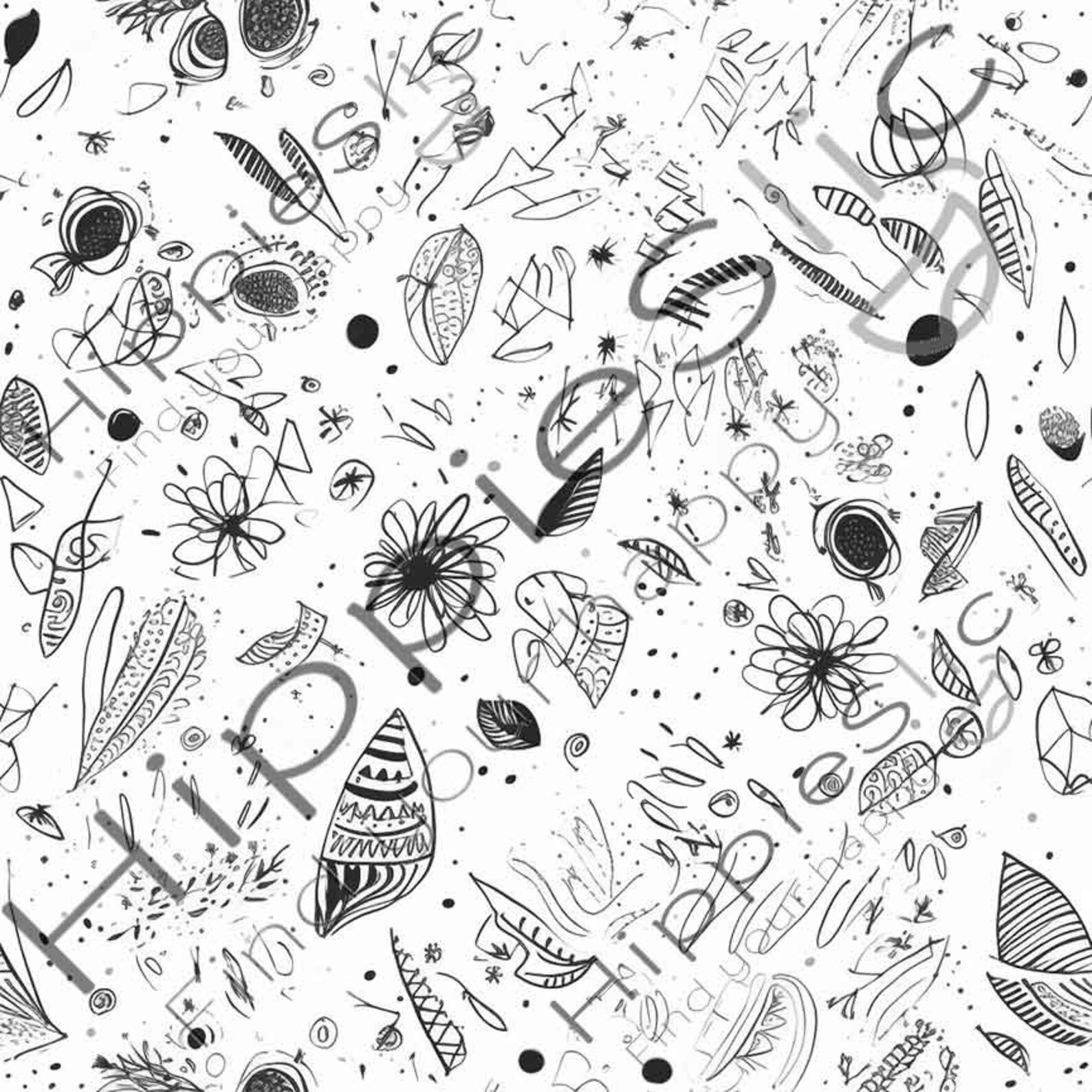 Hand Drawn, Seamless, Black & White Doodles, Unique and Original, 300 ...