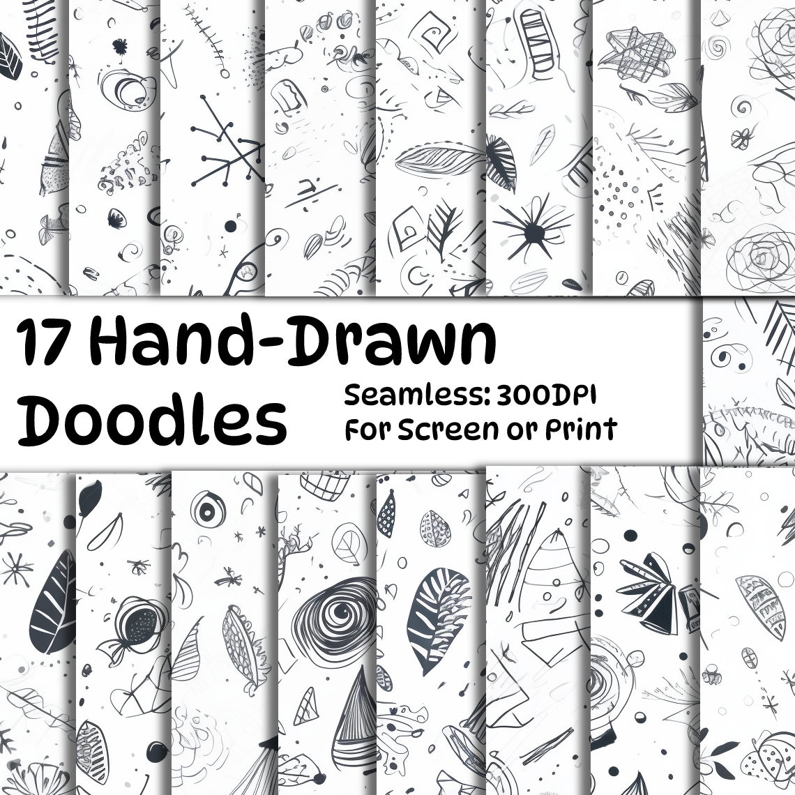 Hand Drawn, Seamless, Black & White Doodles, Unique and Original, 300 ...