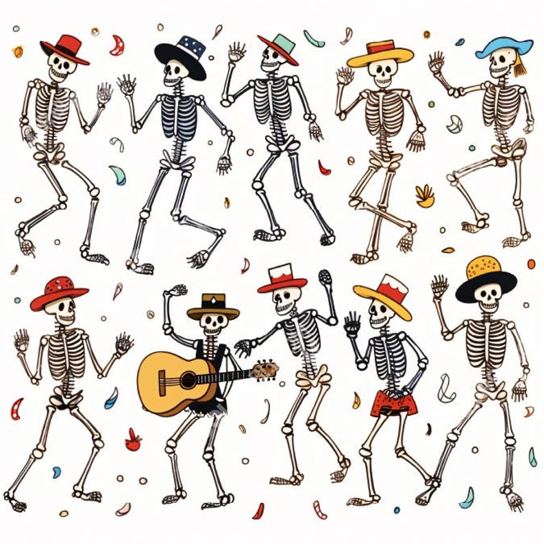 Dancing Skeletons Clipart, Halloween Skeleton Decorations, Watercolor ...