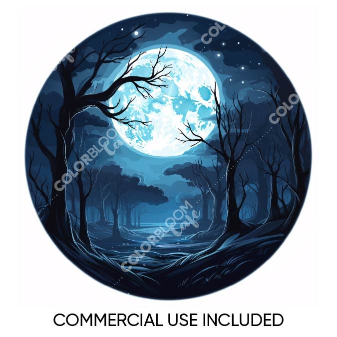 Spooky Full Moon Clipart, Halloween Decor, Glowing Moon, Watercolor ...